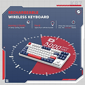 ZIYOU LANG Wireless Gaming Mechanical Keyboard，RGB Backlit 87 Keys Hot Swappable Custom Keyboard, Gasket Structure Triple Mode 2.4Ghz/BT 5.0/Wired Rechargeable Keyboard, Red Switch