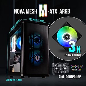 BitFenix Nova Mesh mATX (Micro ATX, Mini ITX) High Airflow PC Gaming Case ARGB Edition Black, 3 x ARGB Fans Pre-Installed, 240mm AIO Support at Top, GPU Length Support Up to 345mm (Micro ATX Black)