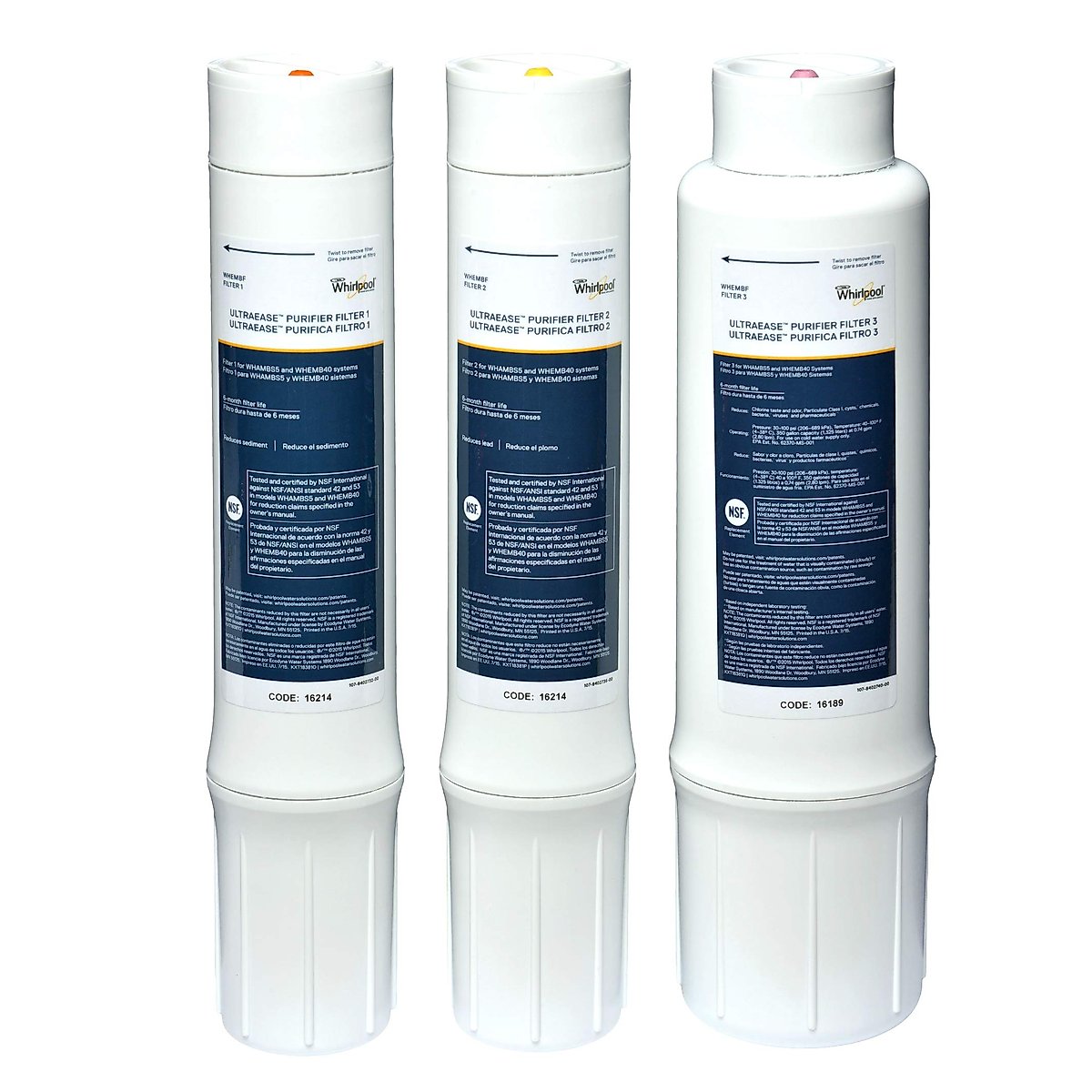 Whirlpool WHEMBF Replacement Filter Set Fits WHAMBS5 & WHEMB40 Filtration Systems | Extra Long Life | Easy to Replace UltraEase Filter Cartridges | 1 Count (Pack of 1), White