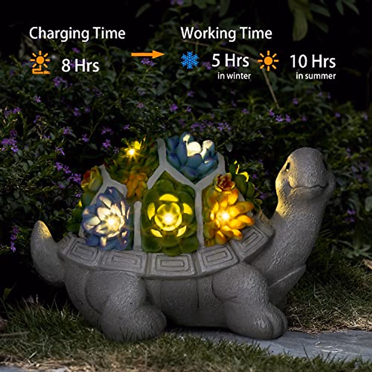 LESES Garden Statues, Turtle Garden Decor Clearance Solar Statue with 7 LED Lights Outdoor Ornament for Outside, Turtle Garden Figurines Cute Decorations for Patio Yard Lawn Gifts