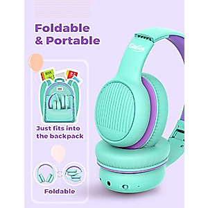 gorsun Premium Bluetooth Kids Headphones with Microphone, Wireless Headphones for Kids for School, 85/94dB Volume Limited, Adjustable Kids Bluetooth Headphones for Boys, Girls, Teens (Green)