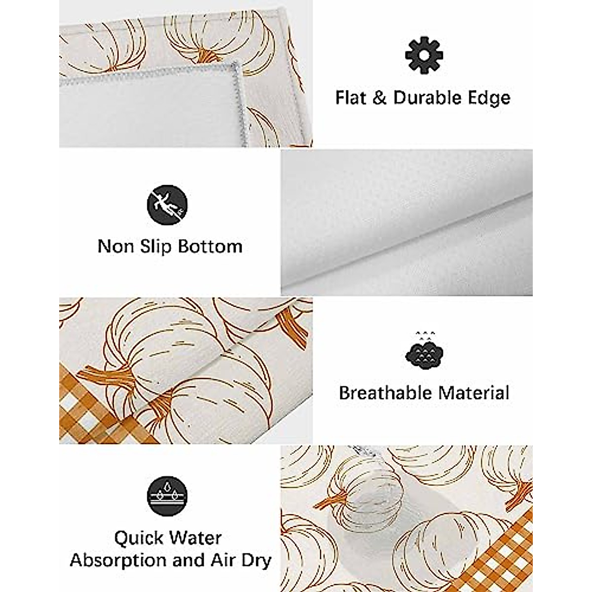 Hello Pumpkin Outdoor Rug for Patio/Deck/Porch, Non-Slip Large Area Rug 6 x 9 Ft, Thanksgiving Orange Plaid Pumpkin Fall Indoor Outdoor Rugs Washable Area Rugs, Reversible Camping Rug Carpet Runner