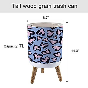 Small Trash Can with Lid Leopard Seamless Print Abstract Repeating Heart Leopard Skin Imitation Round Recycle Bin Press Top Dog Proof Wastebasket for Kitchen Bathroom Bedroom Office 7L/1.8 Gallon