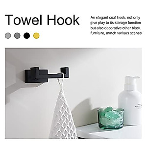 APLusee Double Robe Towel Hook, Stainless Steel Square Dual Coat Hook, Utility Bath Kitchen Storage Hanger Holder, Matte Black…