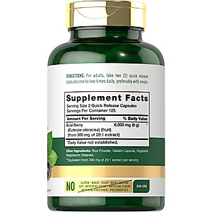 Carlyle Acai Berry Capsules 6000mg | 250 Count | Non-GMO & Gluten Free Acai Berry Extract