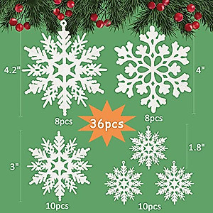 36pcs Christmas White Snowflake Ornaments Plastic Glitter Snow Flakes Ornaments for Winter Christmas Tree Decorations Size Varies Craft Snowflakes
