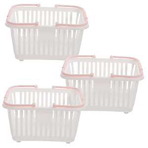 GRIRIW 3pcs White Plastic Laundry Hampers, Portable Storage Baskets with Handles, Mini Clothes Rack for Kids, Bathroom, Kitchen, Garden, Party Supplies