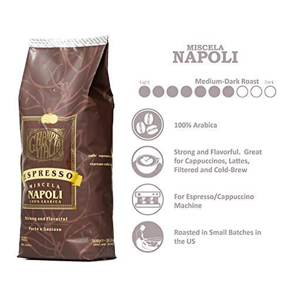 Grande Italia Espresso; Small Batch Artisan Roasted Miscela Napoli, 2 Lbs. bag