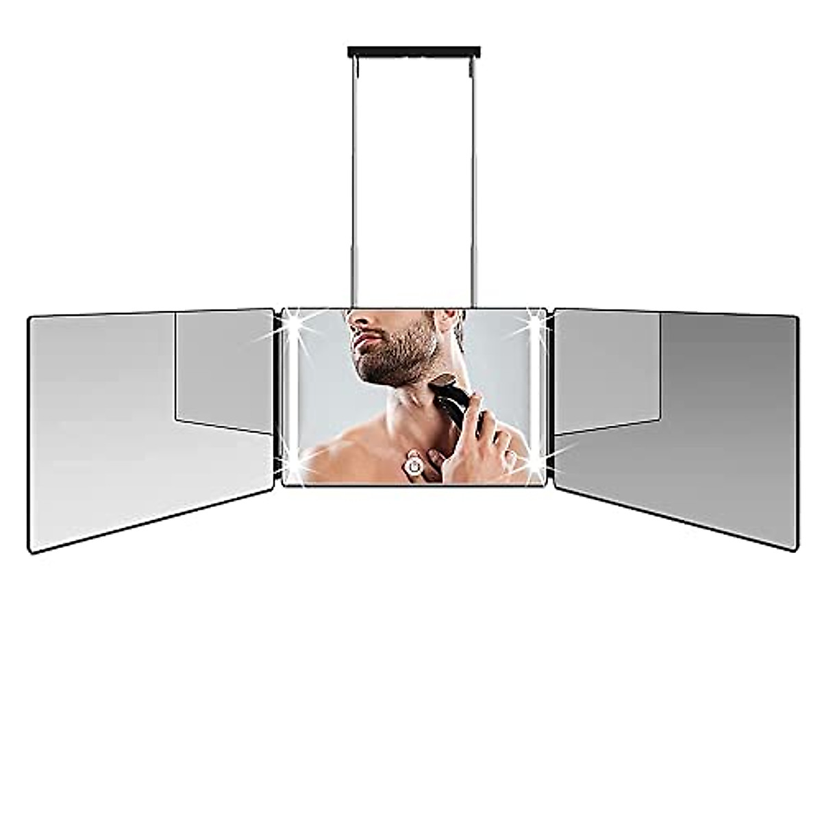 angilifan 3 Way Mirror for Hair Cutting, 360° Illuminated Trifold Makeup Mirror for Self Hair Styling, Adjustable DIY Haircutting Tool to Trim or Shave (with led)