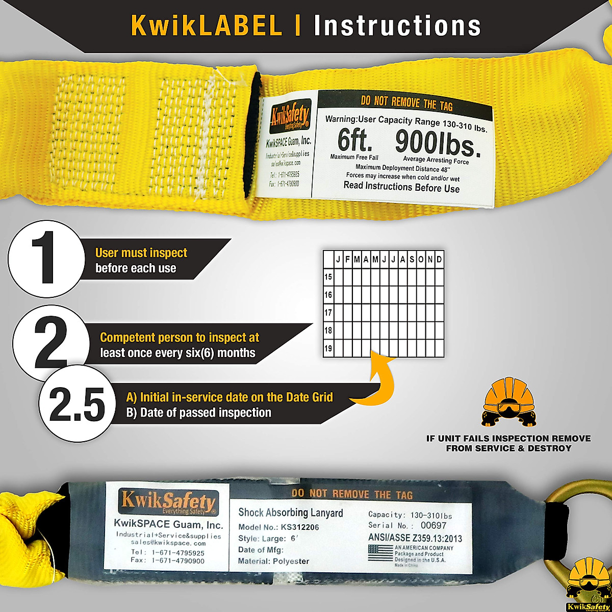 KwikSafety - Charlotte, NC - PYTHON [External Shock Absorber] Double Leg 6ft Safety Lanyard OSHA ANSI Fall Protection Restraint Equipment Snap Rebar Connectors Construction Arborist Roofing