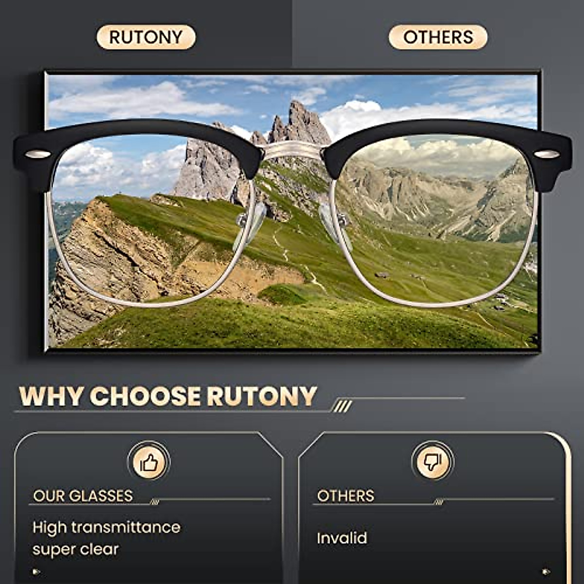 Rutony 3 Pack Blue Light Glasses Men Women, Retro Semi Rimless Anti UV400 Clear Lenses, Round Clear Computer Gaming Eyewear