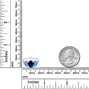 Gem Stone King 10K White Gold Blue Sapphire Swiss Blue Topaz and Diamond Accent 3-Stone Women's Engagement Ring 2.84 Ct Oval (Size 9)