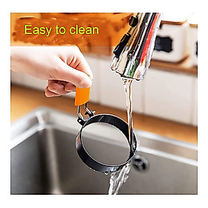 MiaLover 2Pcs 3'' Nonstick Egg Rings with Silicone Handle, Stainless Steel Mold Shaper Circles for Fried Egg MacGuffin Sandwiches,Portable Grill Accessories for Camping Indoor Breakfast Burger