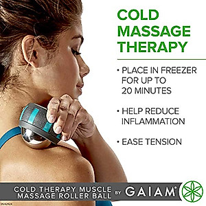 Gaiam Restore Cold Therapy Muscle Massage Roller Ball - Cryosphere Cold Massage Roller Ball - Easy-Glide Roller with Comfort Grip Base - Muscle Massage Tool to Help with Sore Muscles - Compact Design