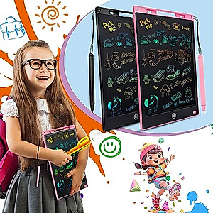 LCD Writing Tablet 2 Packs Toddler Toys, 12 Inch Doodle Board Drawing Pad Gifts for Kids Games, Erasable Colorful Drawing Board Toy Christmas Birthday Gift for 2 3 4 5 6 7 Years Old, Pink Black
