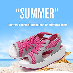 LELEBEAR Contrast Paneled Cutout Lace-Up Muffin Sandals, Women Causal Toe Platform Sneaker Sandals for Indoor and Outdoor (Blue, 8.5)