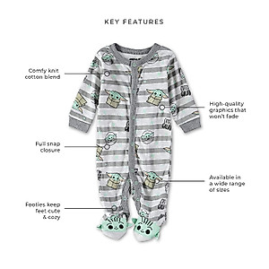 Happy Threads Star Wars Baby Boys One Piece Sleeper - Footed Baby Pajamas - Baby Boy Clothes - Footie Pajamas (Grey/Green/Brown, 3-6 Months)