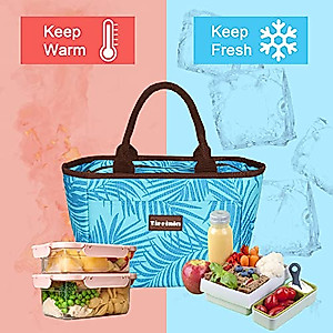 Tirrinia Lunch Bags for Women Men, Cute Insulated Lunch Tote Bag for Women, Fashionable Leakproof Lunch Box for Adult, Reusable Large Cooler Lunch Bag for Working/Picnic - Blue Leaf