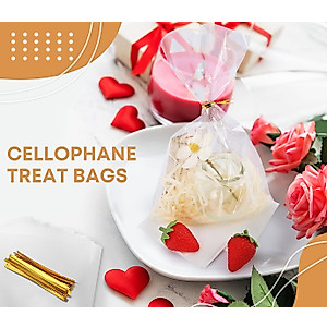 SUREHOME Cellophane Bags 100 Pack Clear Cellophane Treat Bags 6x10 In Cello Candy Bags for Party Favors Clear Gift Bags with Ties Plastic Gift Bags for Gift Giving Cookies Bakery Popcorn Goodie Wraps