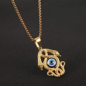 AsAlways Gold-plated Stainless Steel Snake pendant Ancient Egyptian Symbol of Protection Evil Eyes (Double-headed snake)