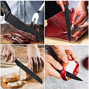 Knife Set,12-Piece Kitchen Knife Set, High Carbon Stainless Steel Knife Sets with Wooden Block, include 6 Steak Knives, Black