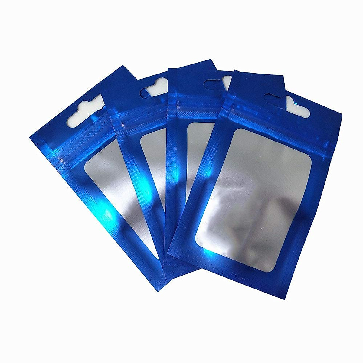 FERENLI 100Pcs Matte Mylar Bags for Zip Flat Foil Lock Food Storage Bag Plastic Window Coffee Bean Candy Package Pouch Zipper Lock with Euro Hang Hole (7.5x12cm (3x4.7 inch), Blue)