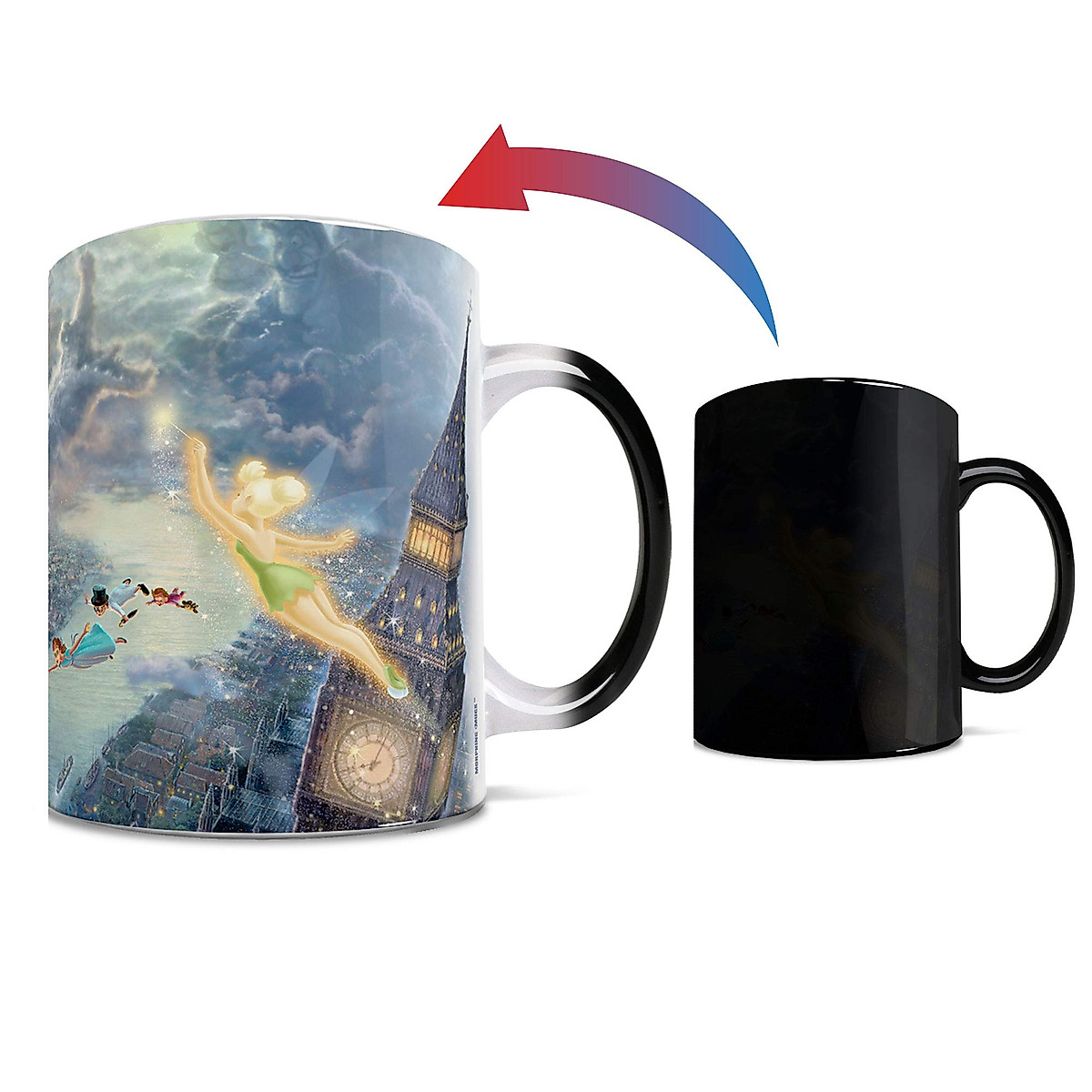 Morphing Mugs Disney - Peter Pan - Tinker Bell - Fly to Neverland - One 11 oz Color Changing Heat Sensitive Ceramic Mug – Image Revealed When HOT Liquid Is Added!