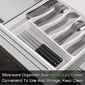 49-Piece Silverware Set with Flatware Drawer Organizer, Durable Stainless Steel Cutlery Set for 8, Mirror Polished Kitchen Utensils Tableware Service with Steak Knives Dinner Fork Knife Spoon & Tray