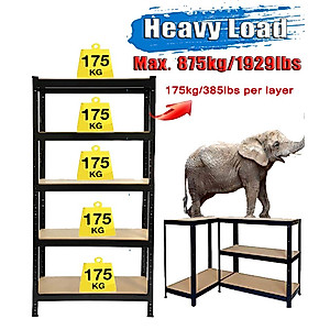 Baconfryegg 70.86" Storage Shelves Hardware & Outdoor Heavy Duty Garage Shelf Steel Metal Storage Shelving Unit, 5 Level Adjustable Shelf for Home/Office/Dormitory/Garage, 70" H x 35" W x 15" Deep