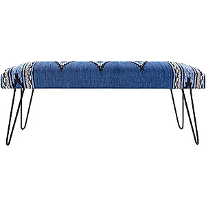 Artistic Weavers Questa Southwestern Hairpin Upholstered Bench, 18" x 48" x 16", Blue