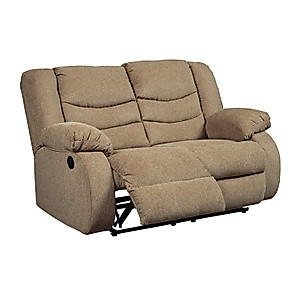 Signature Design by Ashley Tulen Modern Manual Pull Tab Reclining Loveseat, Light Brown