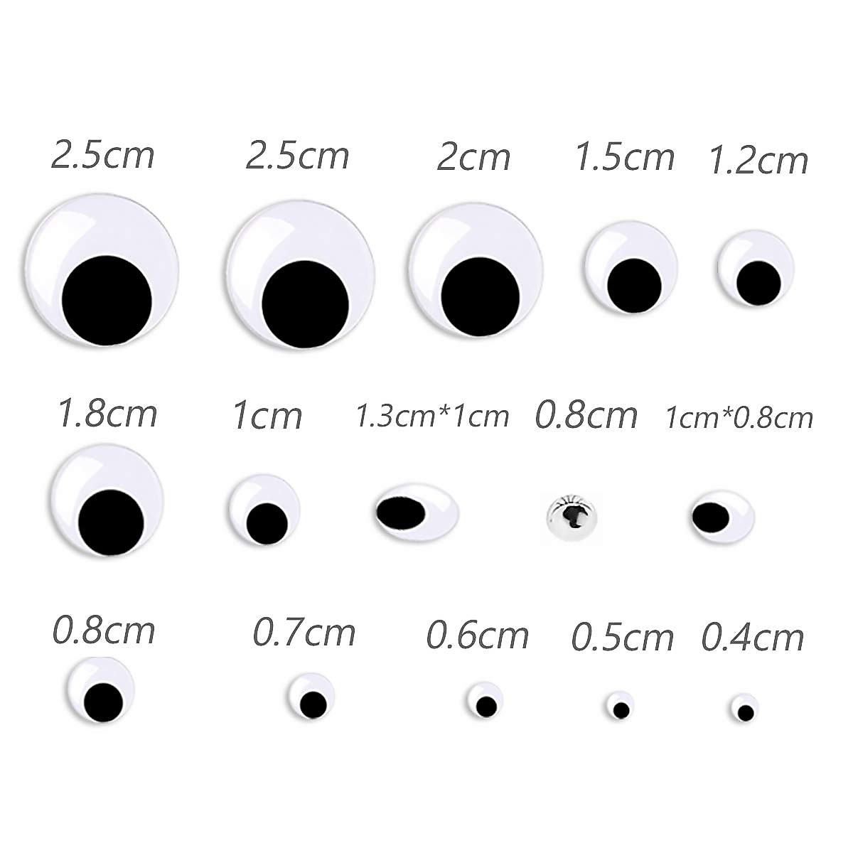 CCINEE 1150pcs Wiggle Eyes Assorted Size Bulk Plastic Googly Eyes Self Adhesive 4mm-25mm for Craft Sticker DIY Project Supply