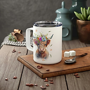 Hyturtle Cow Cup Gifts Highland Cow Lover, Just A Girl Who Loves Highland Cows Coffee Mug Stainless Steel 12oz, Cow Gifts For Women, Farm Animal Lover Gift For Girls, Daughter On Birthday Christmas