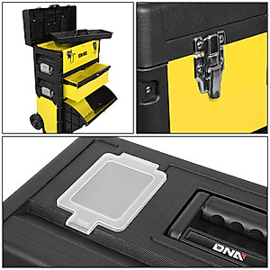 ‎DNA MOTORING TOOLS-00223 ‎19.5" x 28.5" x 12" 3-Tier Stackable Separate Hand Case Tool Boxes Trolley, 3-in-1 Storage Compartments,Yellow
