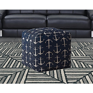 HomeRoots 17" Blue and Grey Twill Anchor Pouf Ottoman