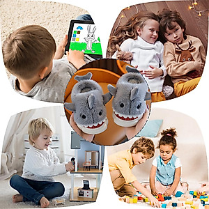 Fiedaz Boys Girls Shark Slippers Kids House Cute Slippers for Toddler Plush Warm Slippers Non-Slip Indoor bedroom Winter Shoes Half Heel Grey 1-1.5 Big kids EU 32-33