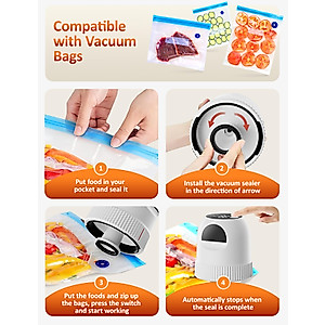 Electric Mason Jar Vacuum Sealer Kit - 3 in 1 Automatic Vacuum Sealer for Wide & Regular Mouth Mason Jars Vacuum Bags, Rechargeable Portable Vacuum Sealer for Jars for Food Storage