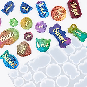 Pet Tag Resin Mold Silicone, Dog Tag Molds for Resin, Dog Bone Cat Shaped Keychain Silicone Resin Molds with 15Pcs Keychains DIY Crafts Making Tag Charm Pendant