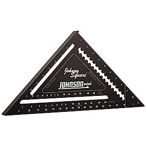 Johnson Level & Tool 1904-1200 Johnny Square Professional Easy-Read Aluminum Rafter Square, 12", Black, 1 Square