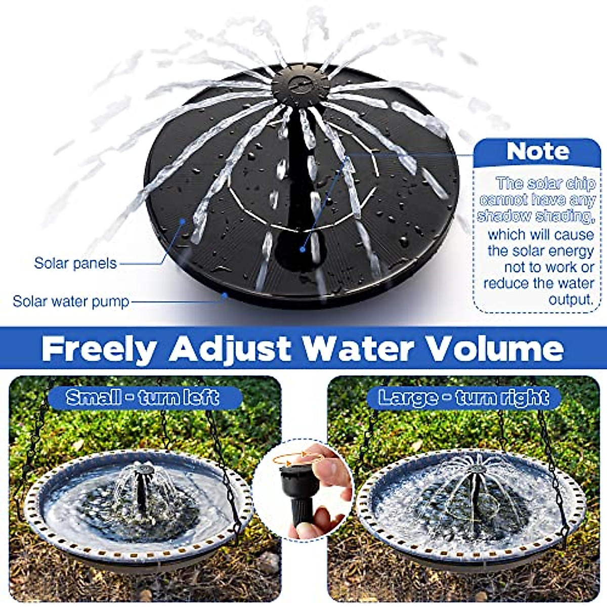 Solar Bird Bath Fountains, Bowl with Fountain Pump, Powered Water Combo Set 4 Spray Types for Outdoor Garden Yard Patio Lawn (Freestanding Style)