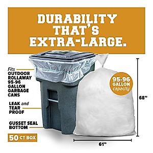 Plasticplace 95-96 Gallon Garbage Can Liners 1.5 Mil Clear Heavy Duty Trash Bags, 61 x 68”, 50 Count