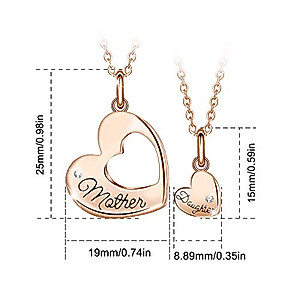 INFUSEU Rose Gold Mother Daughter Necklace Set for 2 for Mama Mom, Sterling Silver Small Dainty Tiny Heart Matching Jewelry for Women Teen Girls