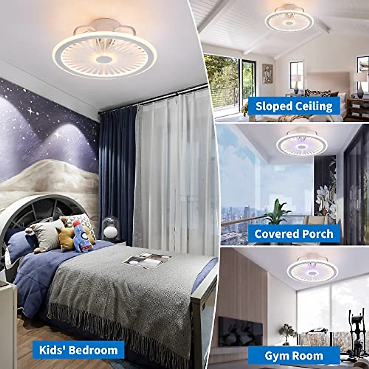 JTfany Ceiling Fans with Lights and Remote 18 Inch Flush Mount Ceiling Fan with Remote Dimmable 3 Speeds Low Profile Ceiling Fan RGB Bladeless Ceiling Fan Quiet Ceiling Fans for Bedroom Kidsroom