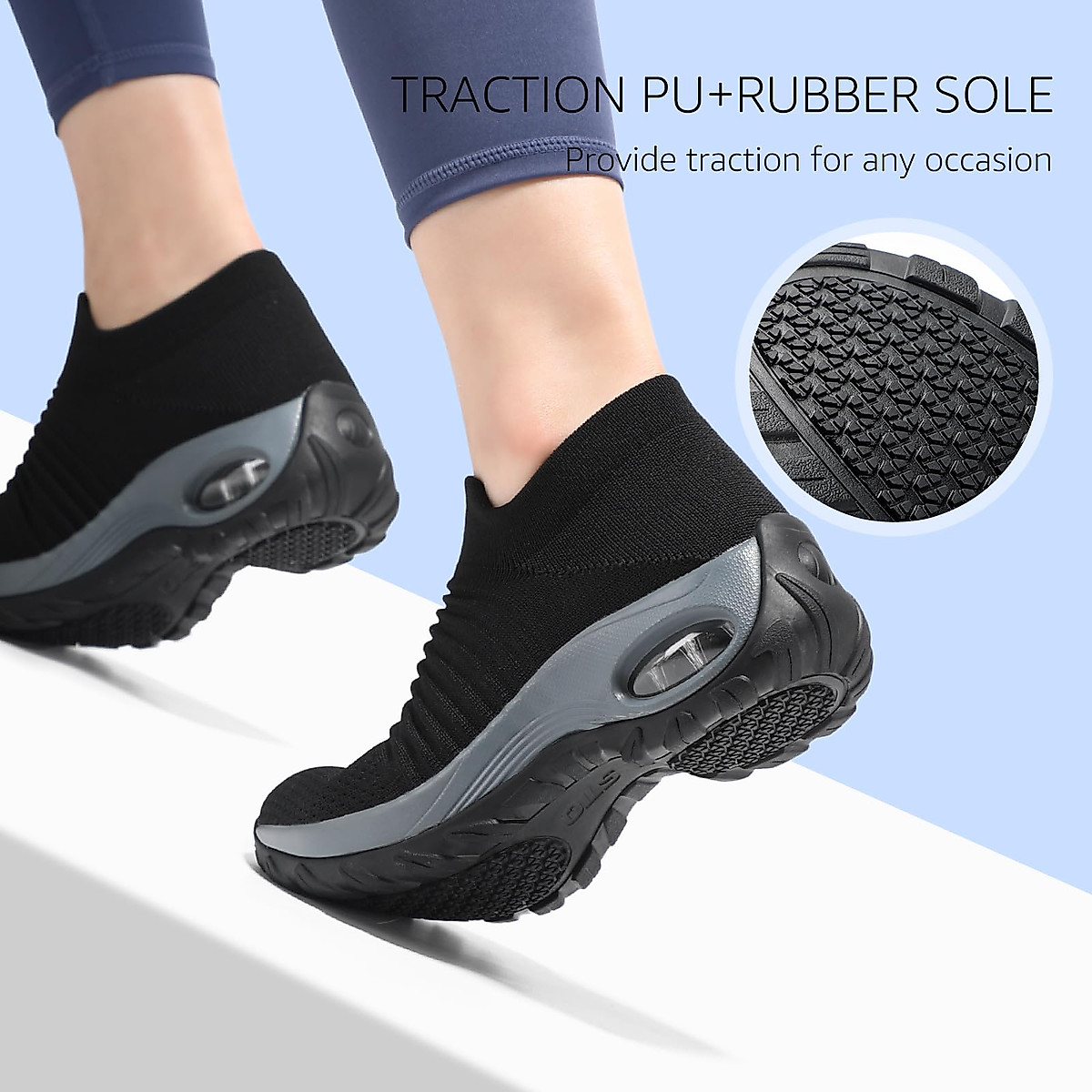 STQ Womens Slip on Walking Shoes Breathable Non Slip Work Shoes Comfortable Air Cushion Orthopedic Sneakers with Arch Support Black 7.5