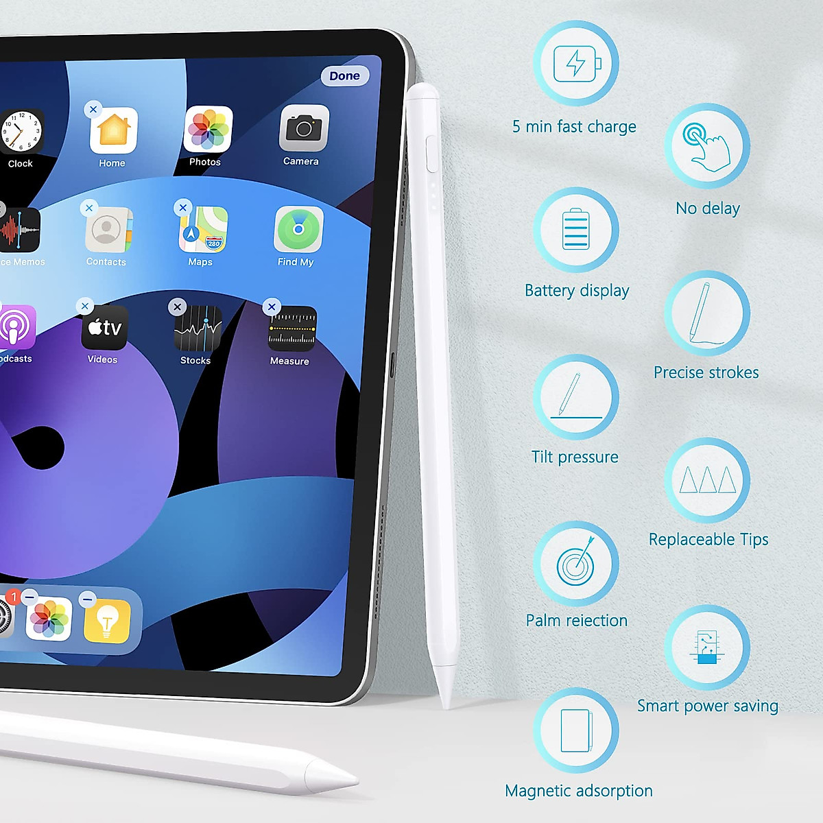 Stylus Pen for iPad Pencil Compatible with Apple iPad Pen 2nd Generation, 10min Charge,Palm Rejection, for iPad Pro 11/12.9in,iPad Air 3rd/4th/5th,iPad 6/7/8/9/10th,iPad Mini 5th/6th Gen