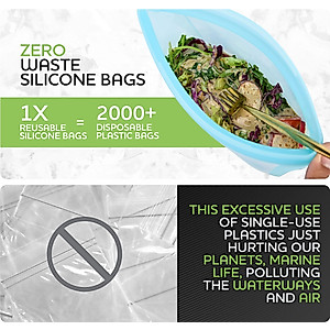 Zip Standing Reusable food container, silicone bag, 6 Pcs Zip Containers Can be used for fruit and vegetable snacks, etc. Microwave Dishwasher and Freezer Usable (blue)…