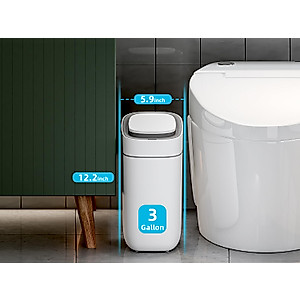 Coeusy Bathroom Trash Can,Motion Sensor Trash Can Automatic Touchless,Smart Bathroom Garbage Can with a Lid,Auto-Adsorption Slim Small Waste Basket for Bedroom,Office,3 Gallon White