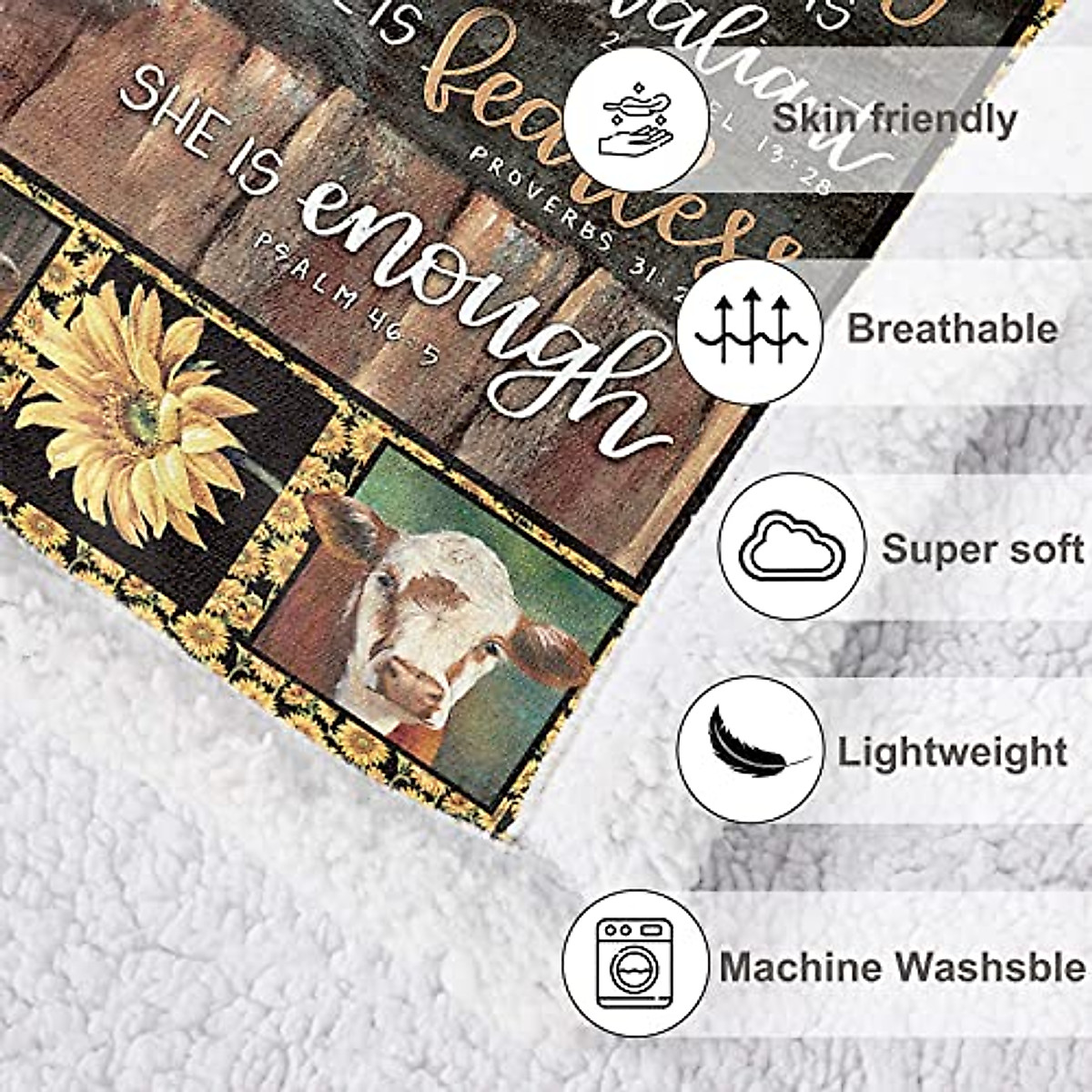 Cow Sunflower Print Sherpa Throw Blanket Yellow Flower Fleece Blankets Gift for Women Wife or Girlfriend Super Soft and Warm Sofa Bedding Blankets 60"X80"