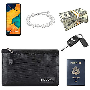 Hodufy Small Fireproof Bag, 5 x 8 inches Non-Itchy Fireproof Money Bag, Fireproof Cash Bag, Bank Fireproof Bag Set for Valuables - Passport, Bank Deposit, Keys (2-Pack)