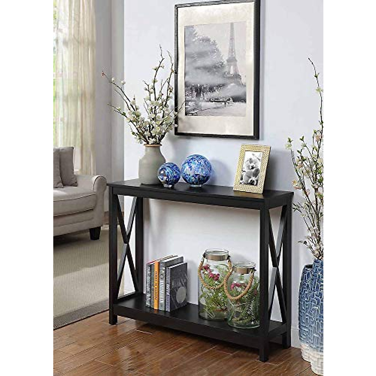 Convenience Concepts Oxford Console Table with Shelf, Black
